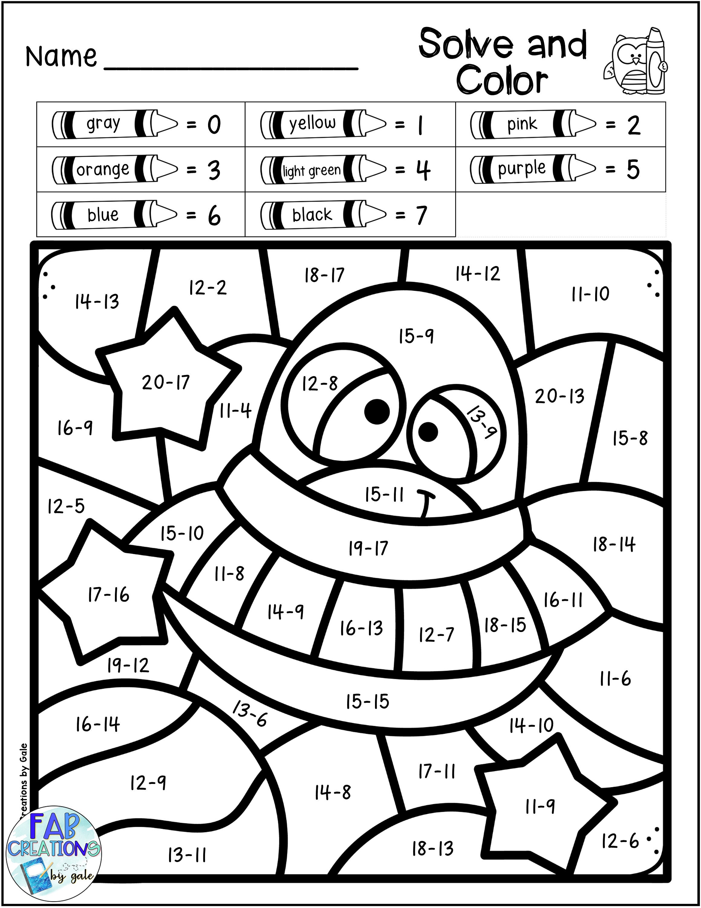 Space Themed Color by Number for Addition and Subtraction Facts to 20 ...