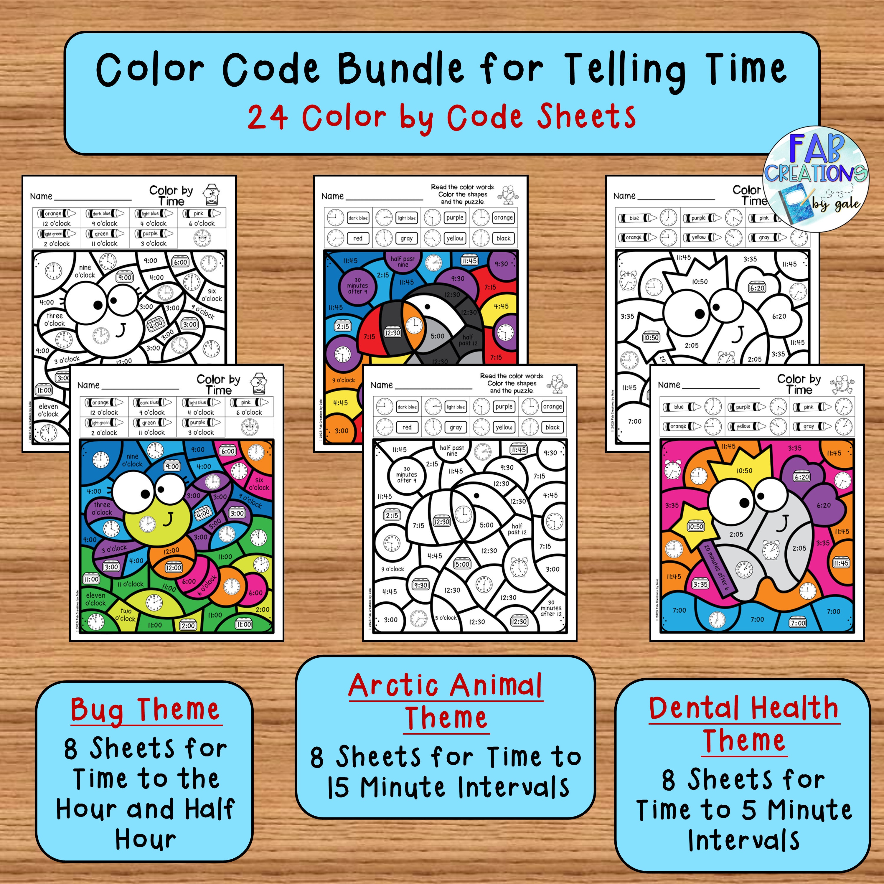 Telling Time to the Hour, Half Hour and 5 Minute Intervals Color by ...