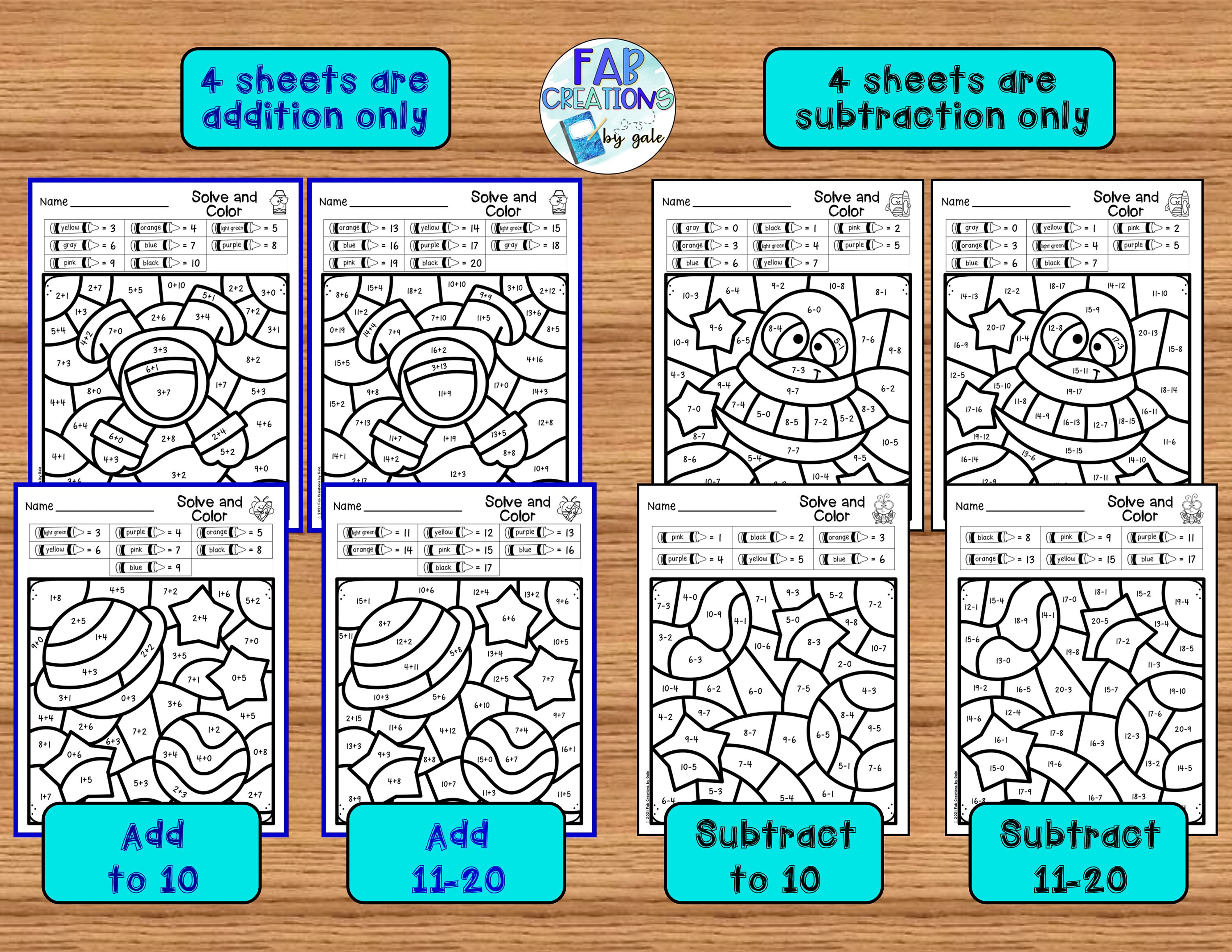 Space Themed Color by Number for Addition and Subtraction - Etsy