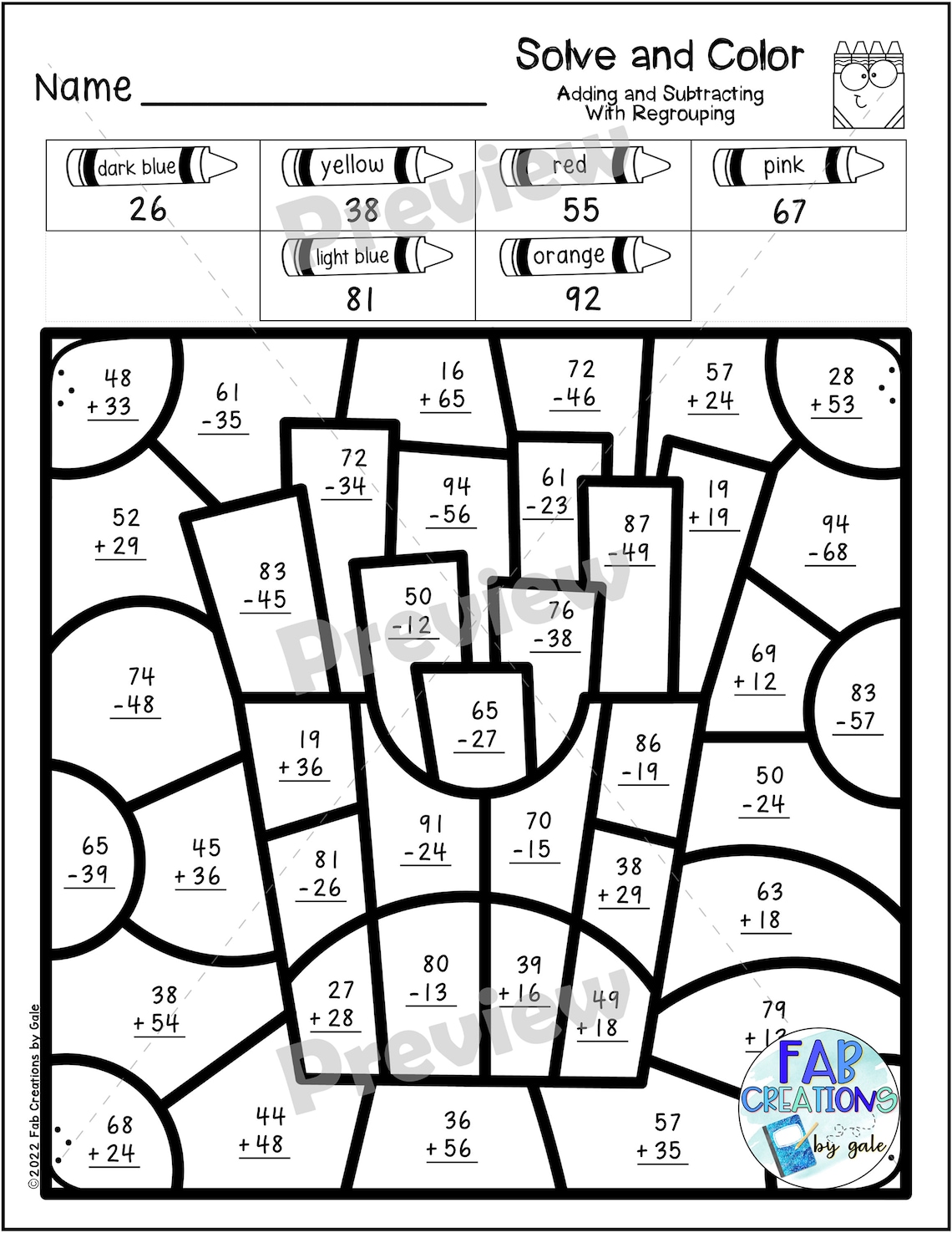 Double Digit Addition & Subtraction Color by Code: Math Worksheets (PDF ...