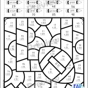Double Digit Addition and Subtraction Color by Code Worksheets for Kids ...