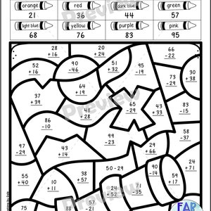 Double Digit Addition & Subtraction Color by Code: Math Worksheets (PDF ...
