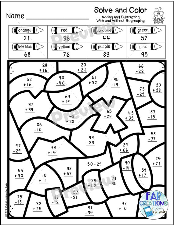 Hojas De Trabajo Para Colorear Por Números, Suma Y Resta Aprender