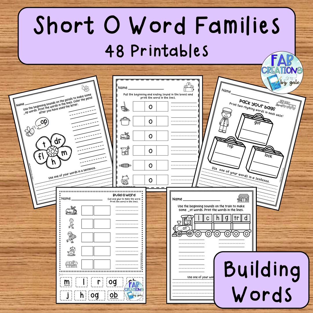Short O Word Family Practice, Kindergarten and First Grade Phonics - Etsy