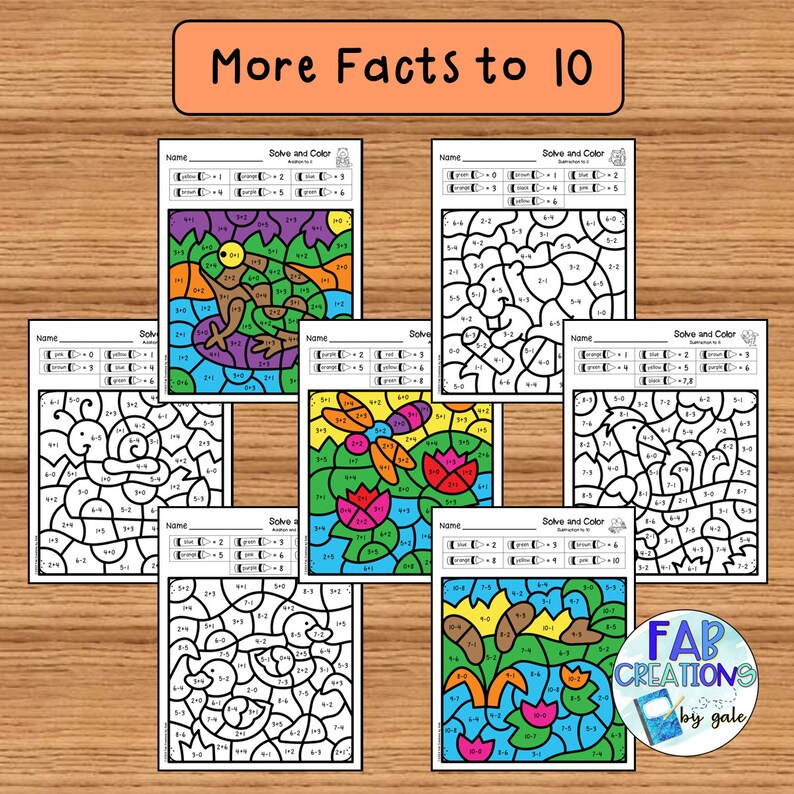 Addition and Subtraction Math Facts to 20 Color by Number Worksheets ...