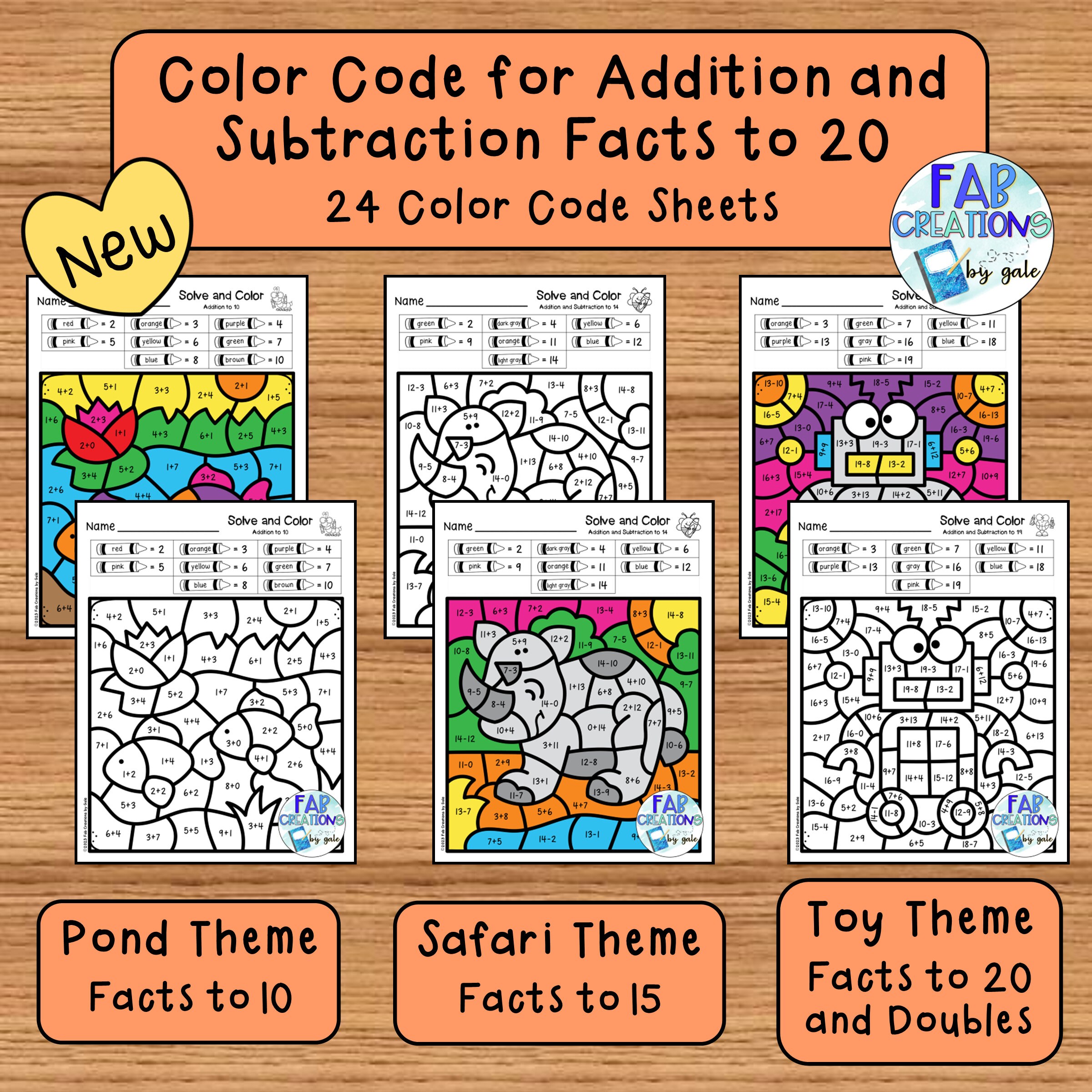 Addition and Subtraction Math Facts to 20 Color by Number Worksheets ...