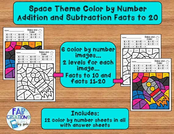 Space Themed Color by Number for Addition and Subtraction - Etsy