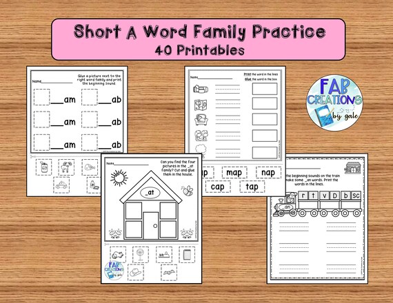 Short A Word Family Practice Kindergarten and First Grade - Etsy