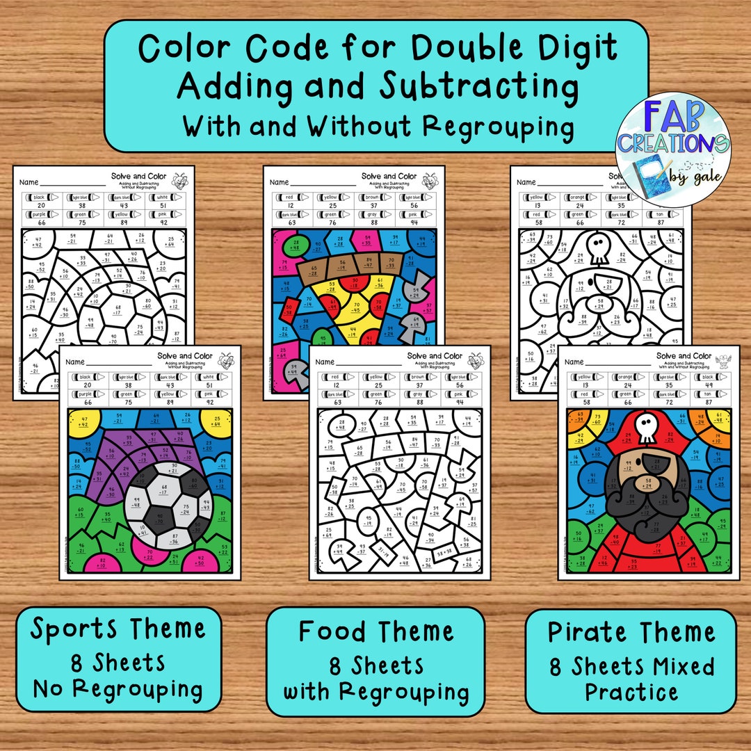 Double Digit Addition & Subtraction Color by Code: Math Worksheets (PDF ...