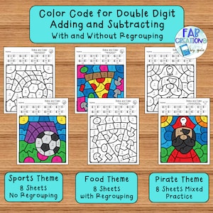 Double Digit Addition & Subtraction Color by Code: Math Worksheets (PDF ...