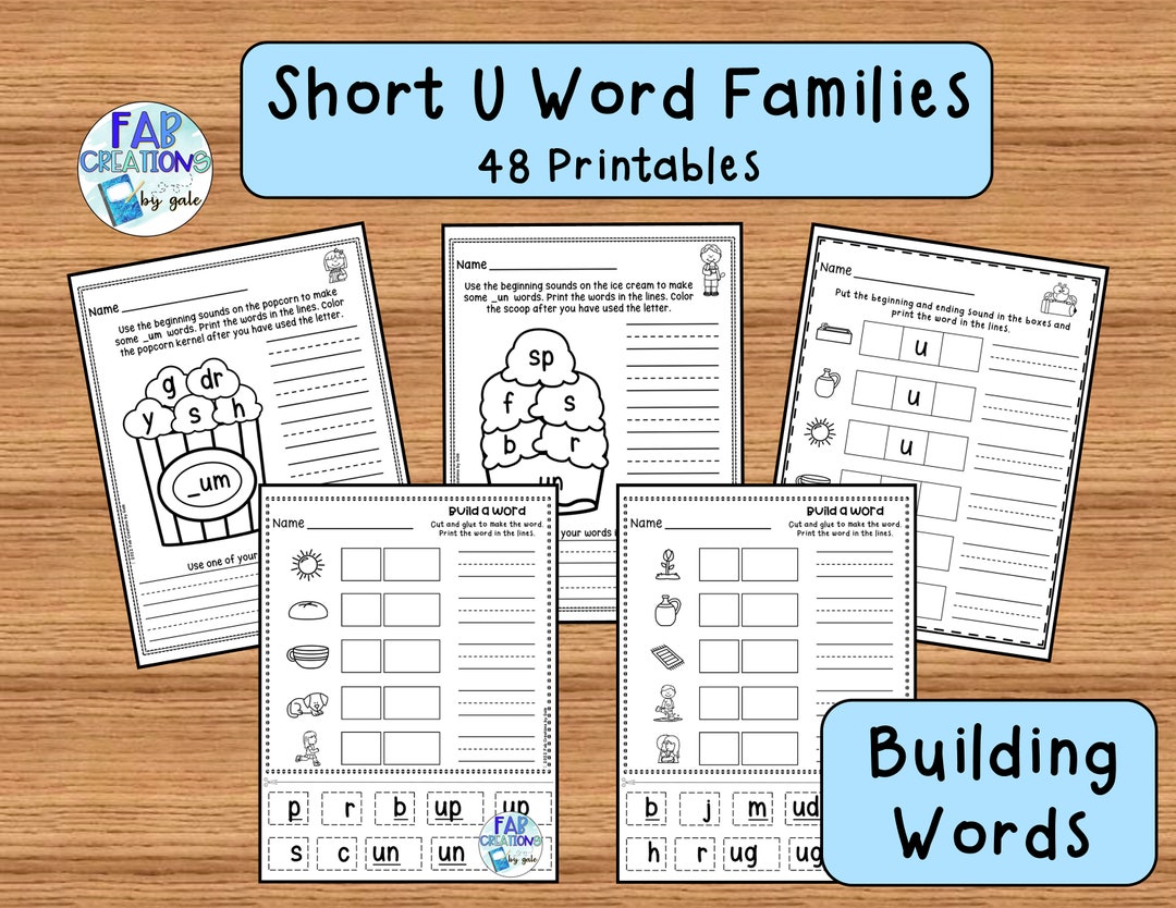 Short U Word Family Practice Kindergarten and First Grade - Etsy