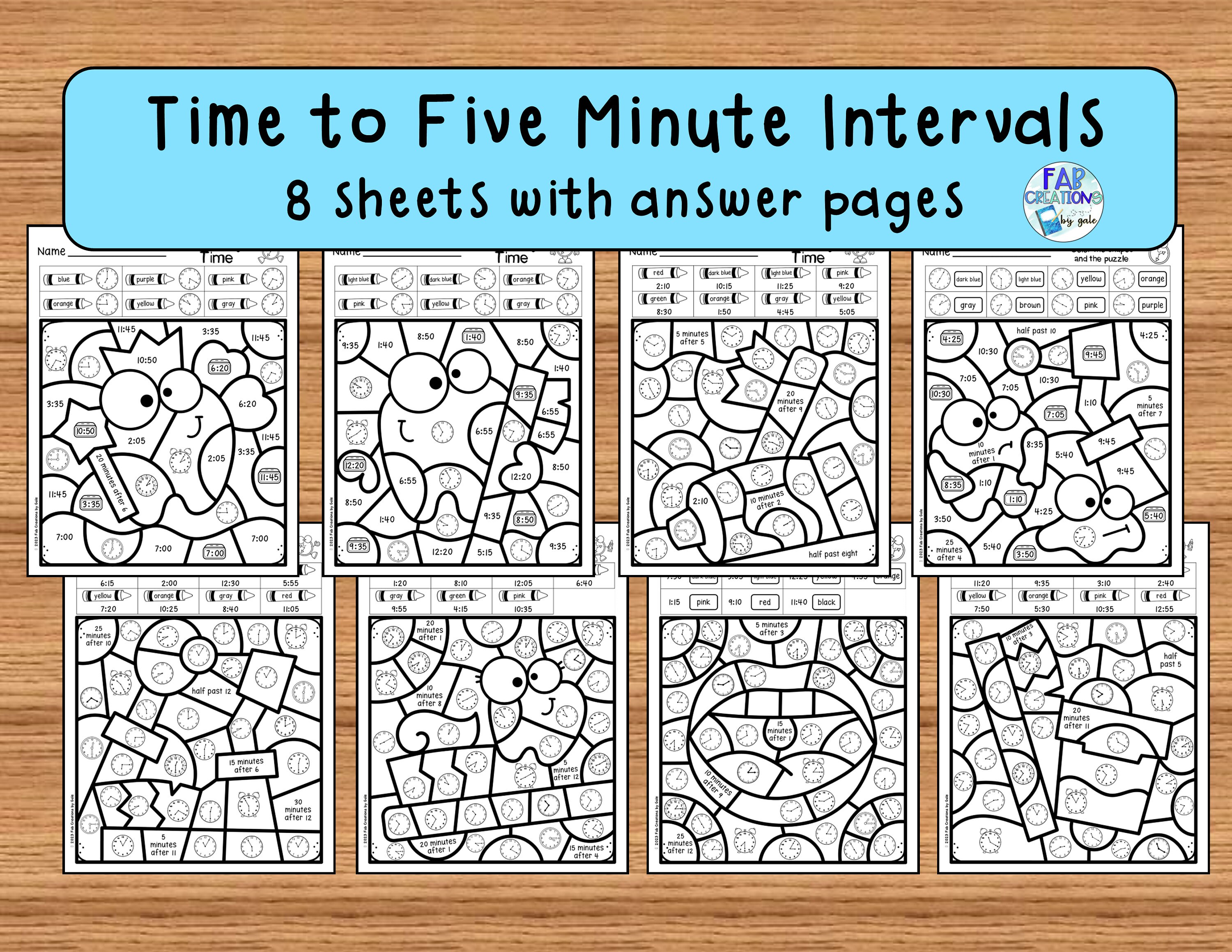 Telling Time to the Hour, Half Hour and 5 Minute Intervals Color by ...
