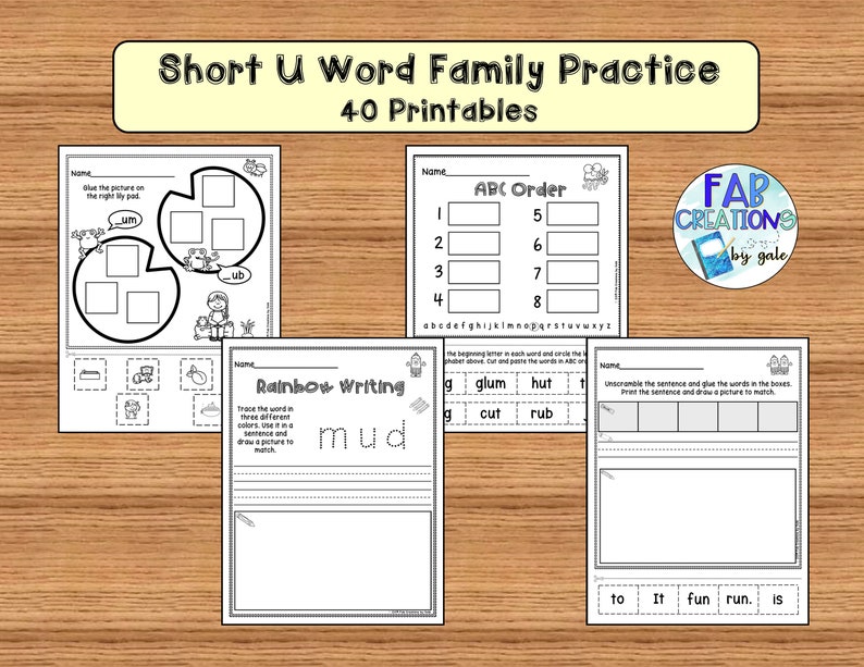 Short U Word Family Practice Kindergarten and First Grade | Etsy