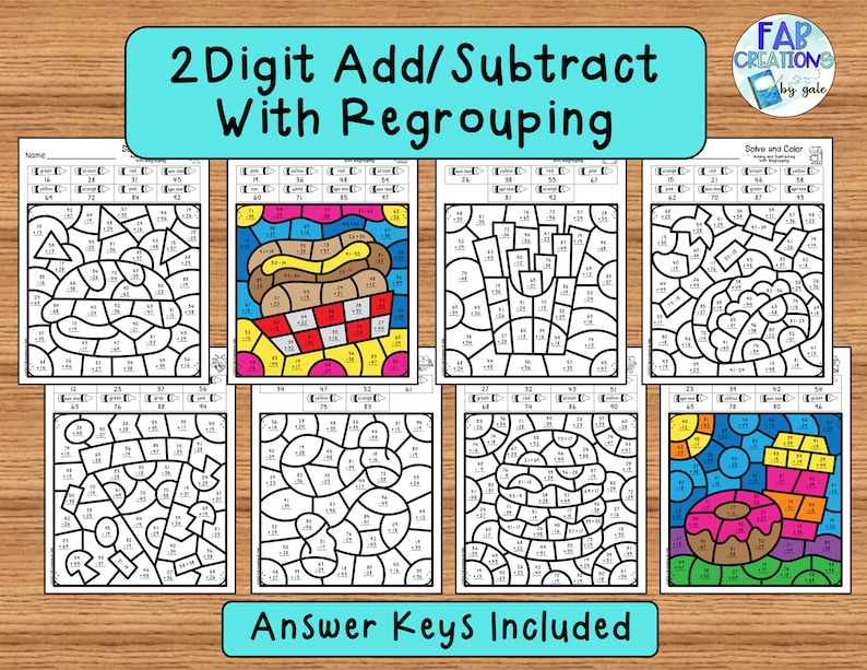 Double Digit Addition & Subtraction Color by Code: Math Worksheets (PDF) - Etsy