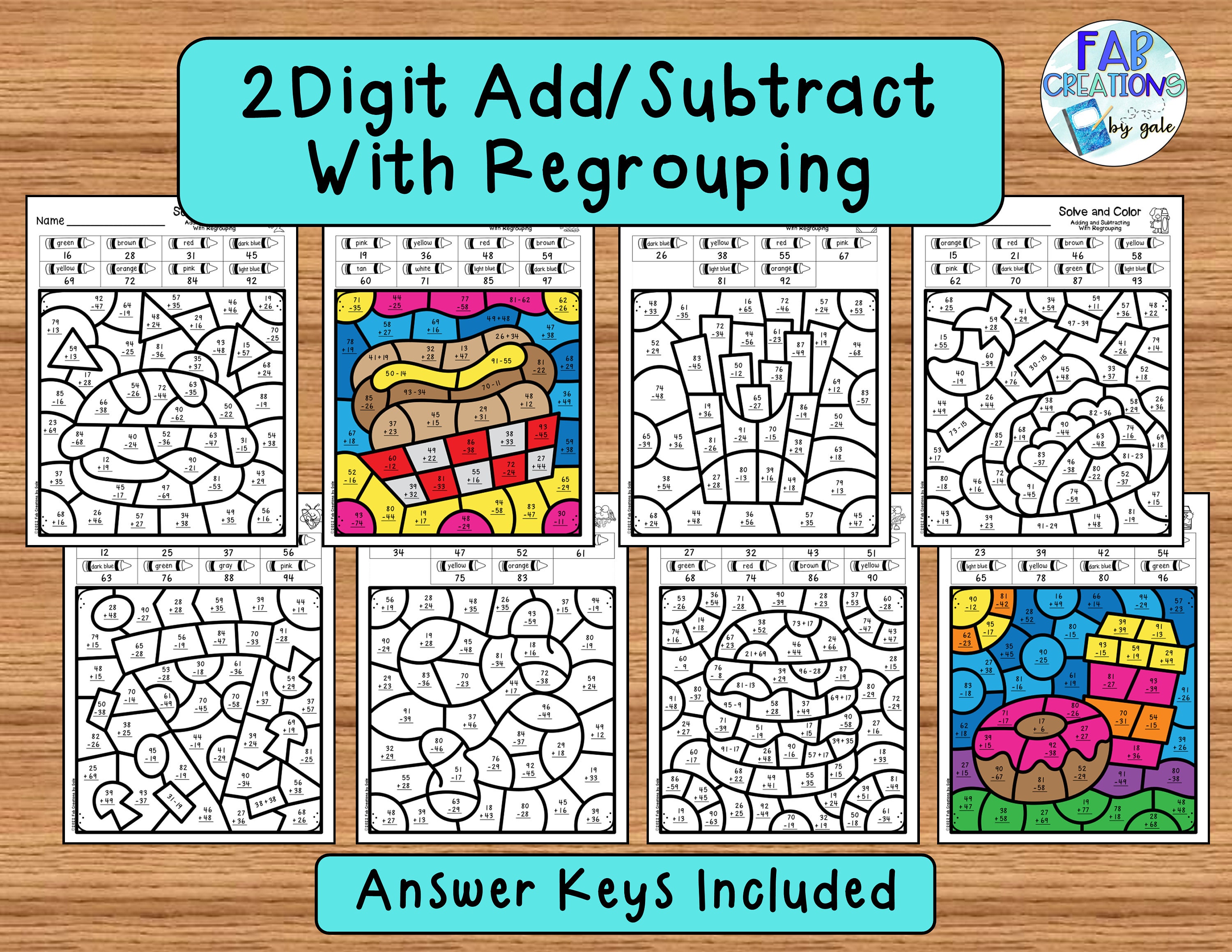 Double Digit Addition & Subtraction Color by Code: Math Worksheets (PDF ...