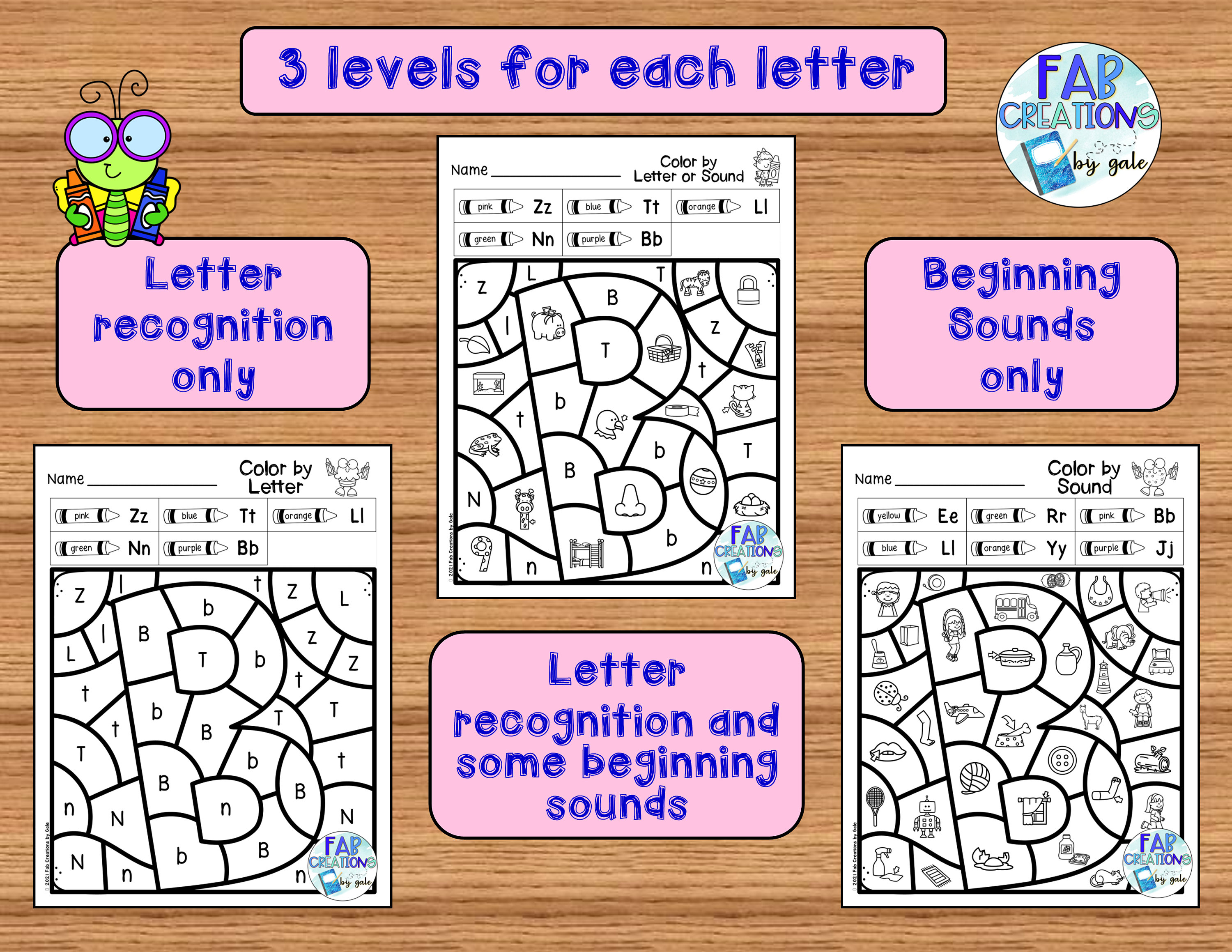 Letter Recognition Color by Code Worksheets: Beginning Sounds (digital ...
