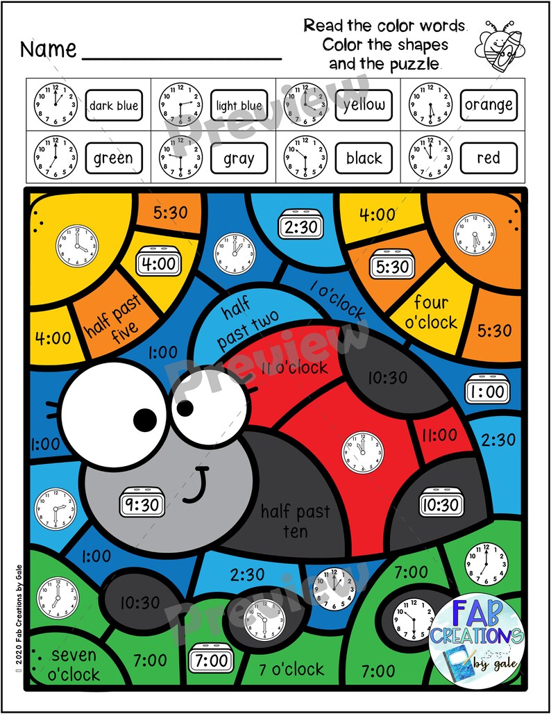Color by Code for Place Value, Telling Time and Counting Money-color by ...