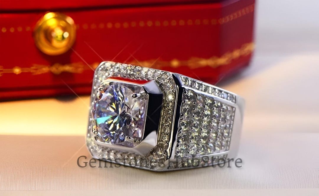 Round Cut Zircon Ring, Men's Wedding Ring, Engagement Ring, 925 ...