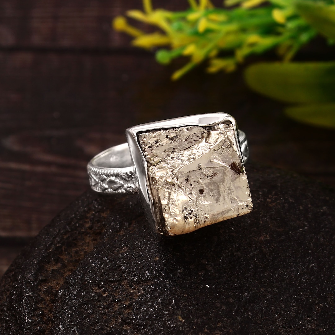 Natural Raw Pyrite Ring, 925 Sterling Silver, Statement Ring, Women ...