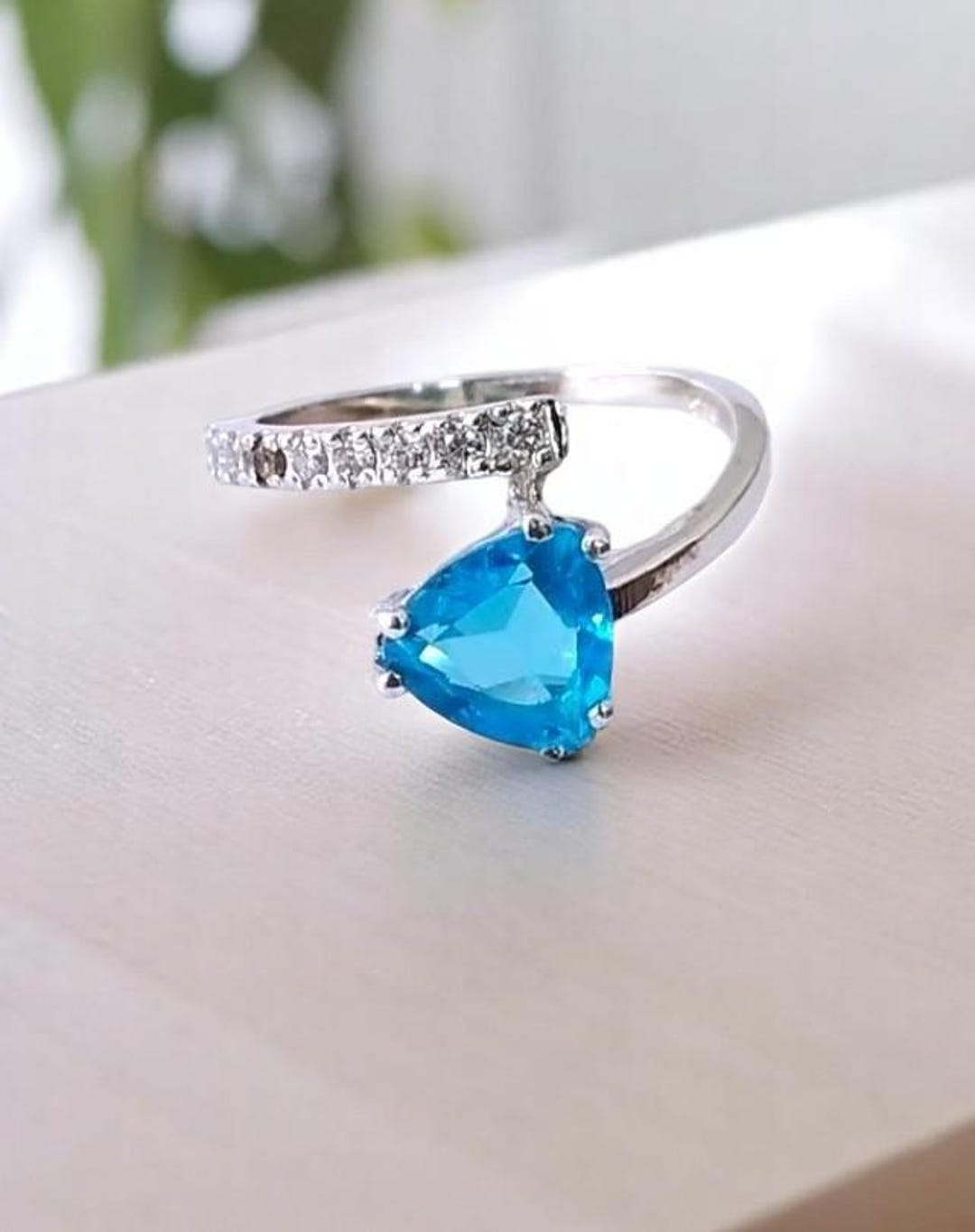 Trillion Blue Topaz Ring: Sterling Silver Adjustable Promise Ring - Etsy