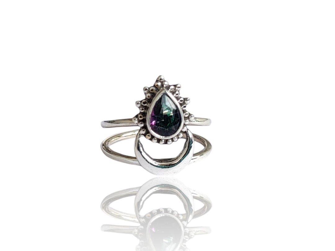 Mystic Topaz Ring, Crescent Moon Ring, Boho Ring, 925 Sterling Silver ...