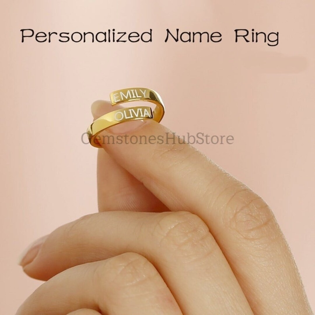 Double Name Ring, Custom Two Name Ring, Baby Names on Ring , New Gift ...