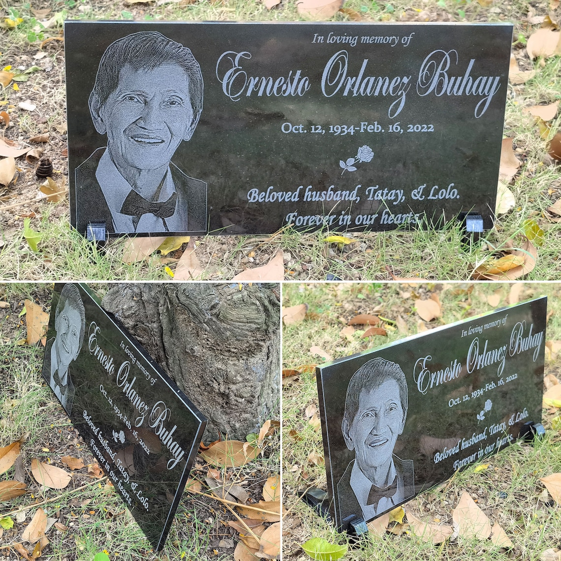 Custom Black Granite Human Memorial Stone With Two Holders - Etsy