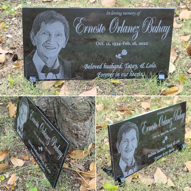 Custom Black Granite Human Memorial Stone With Two Holders - Etsy