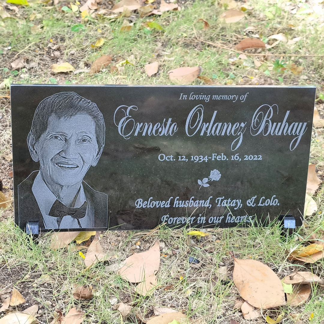 Custom Black Granite Human Memorial Stone With Two Holders, Human ...