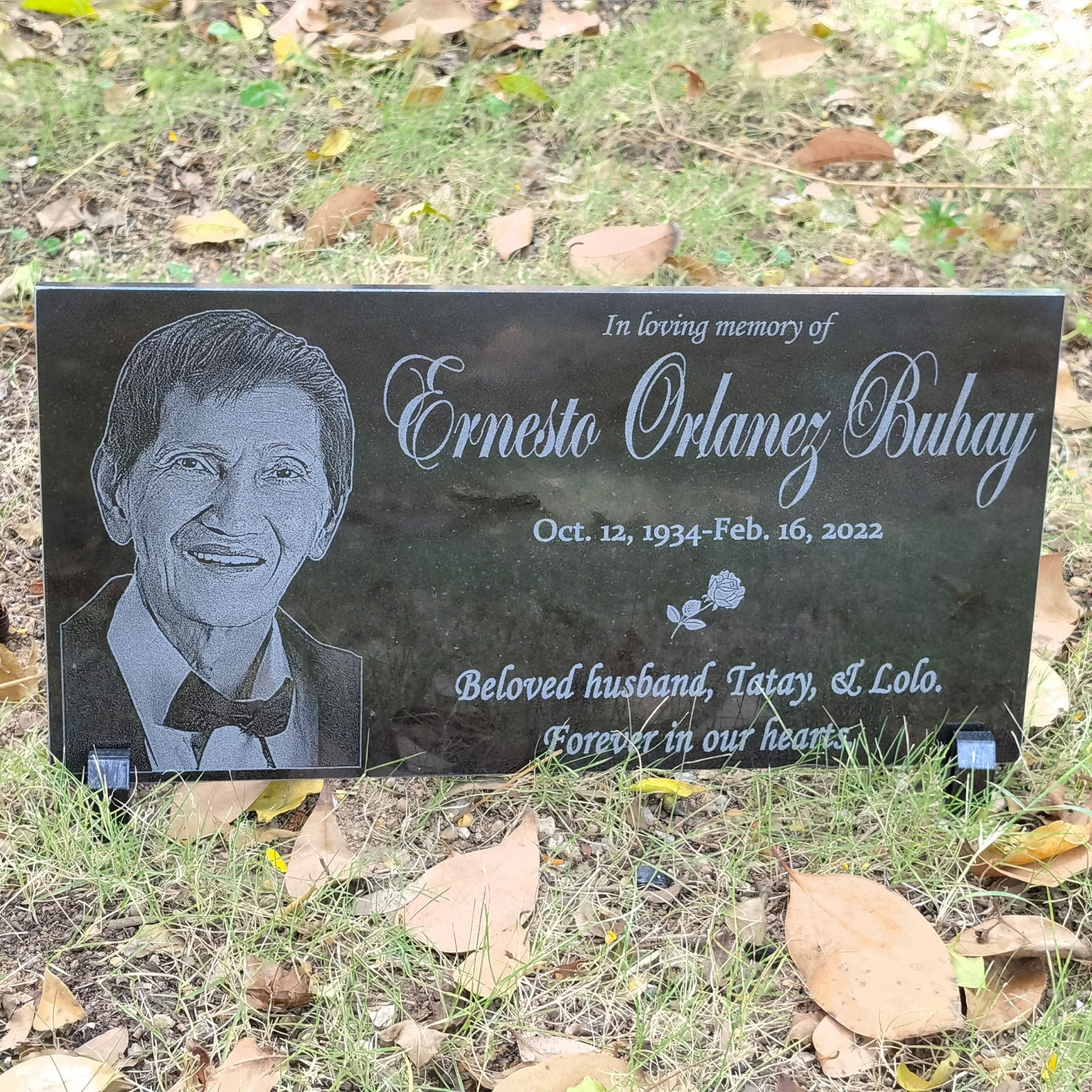 Custom Black Granite Human Memorial Stone With Two Holders - Etsy