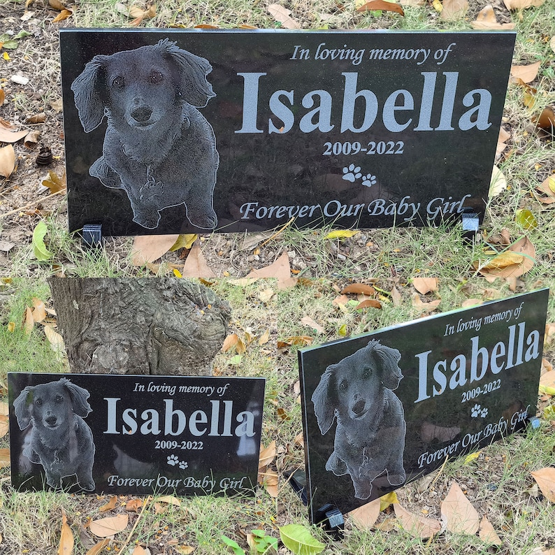 Custom Black Granite Pet Memorial Stone With Two Holders Pet - Etsy