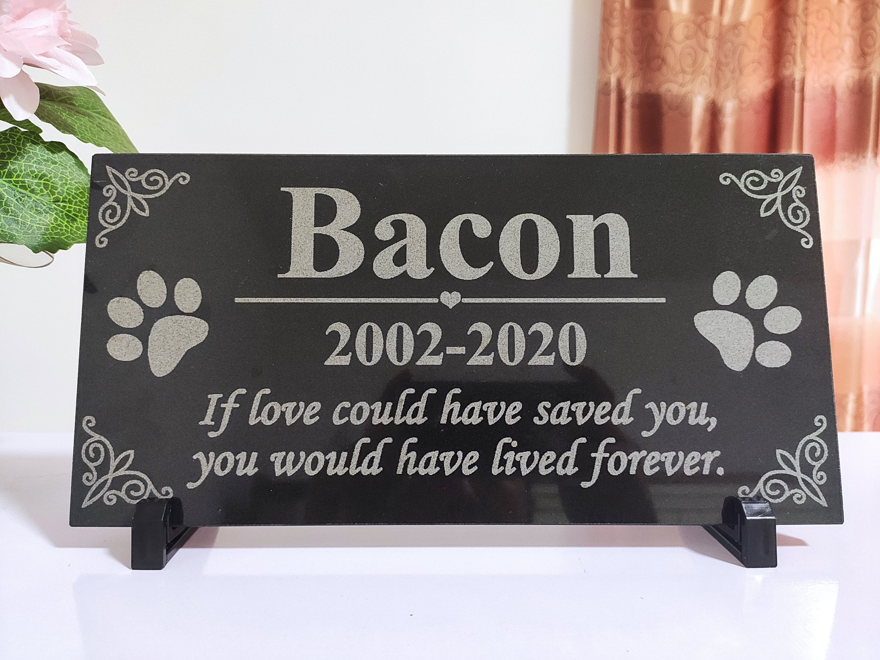 Custom Black Granite Pet Memorial Stone With Two Holders, Pet Tombstone ...