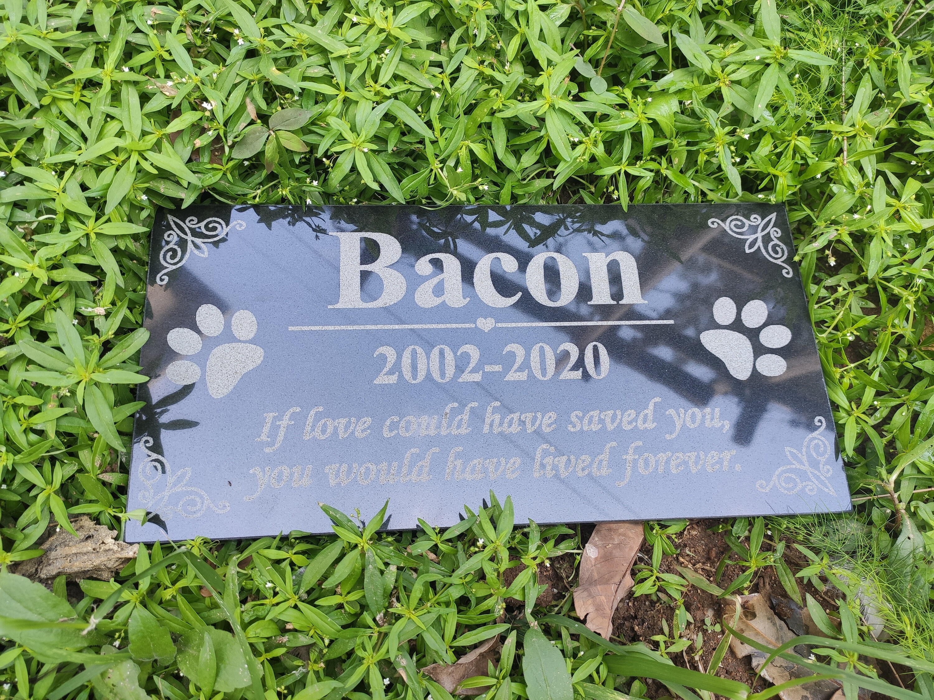Custom Black Granite Pet Memorial Stone With Two Holders, Pet Tombstone ...