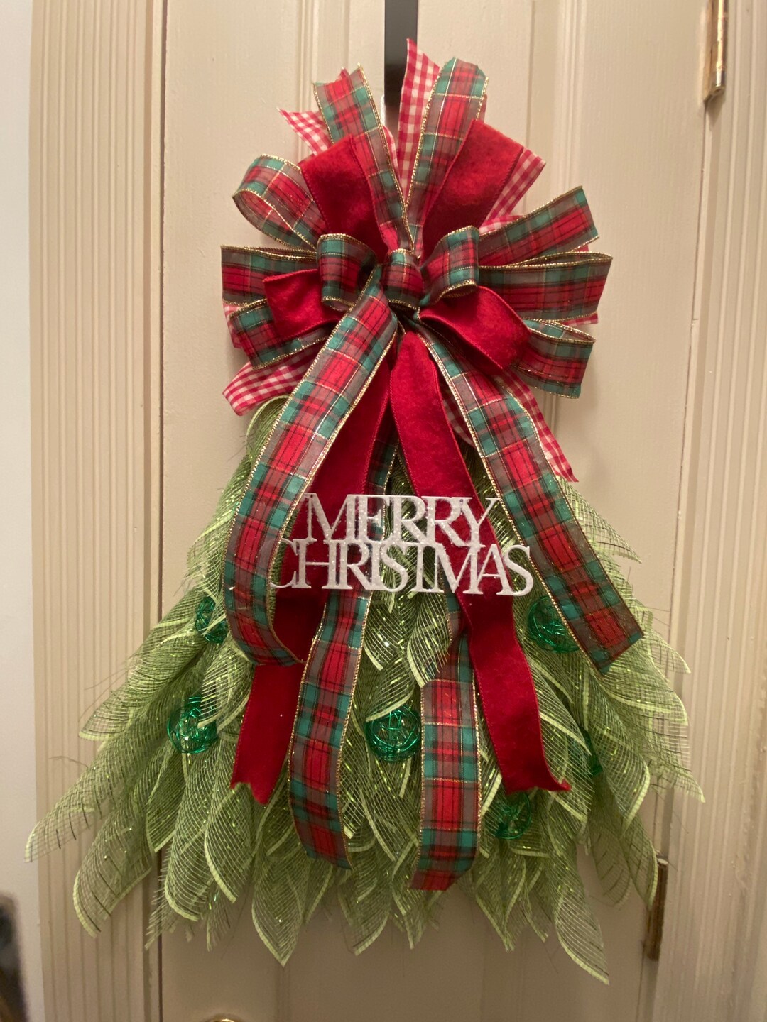 Christmas Tree Door Decor, Tree Wreath, Christmas Wreath, Holiday ...