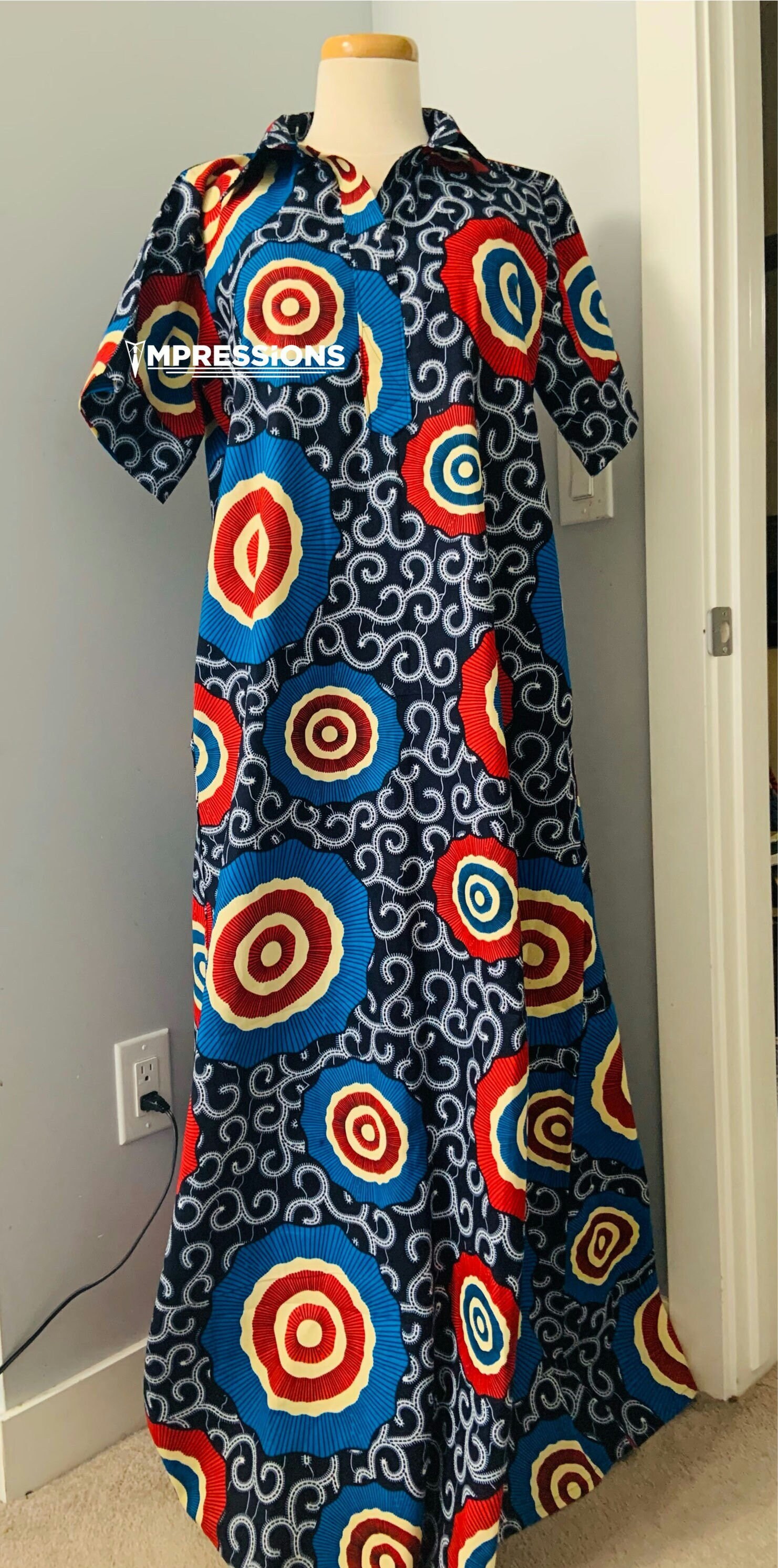 African Print Shirt Dress/kaftan/ankara Print / Collared Dress/ Women’s ...