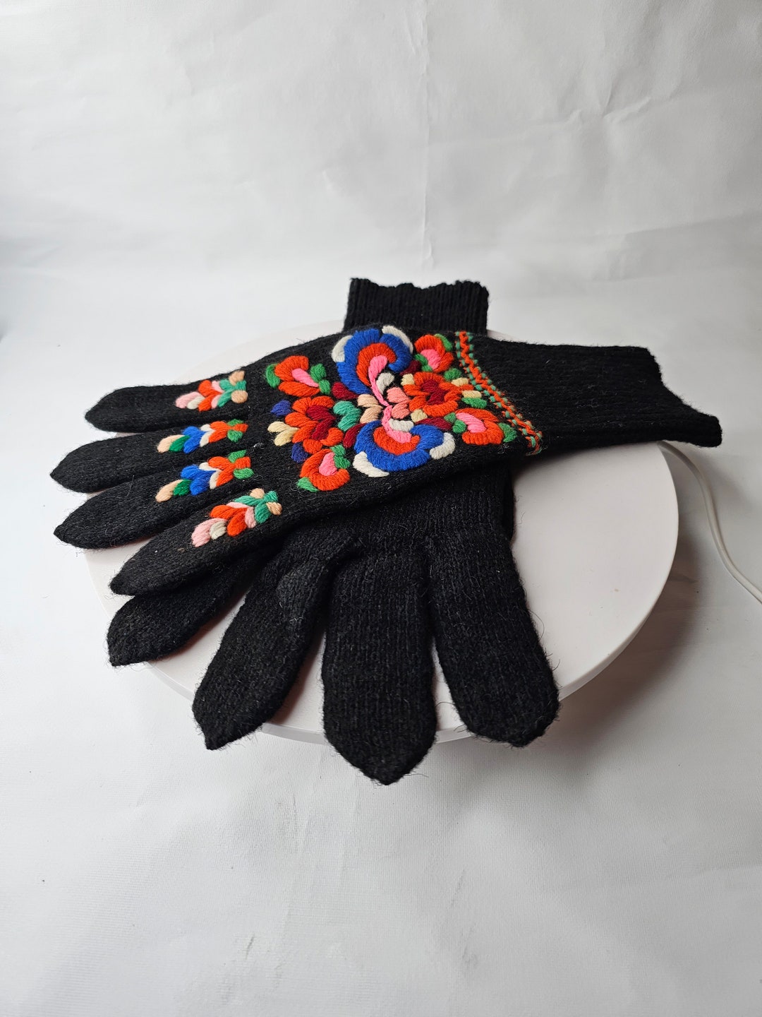 Lovely Hand Embroidered Wool Gloves - Norwegian Folk Costume Inspired ...