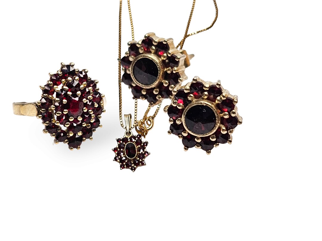 Real Guilded Silver Grenade Jewelry Set - Art-deco Style With Red ...