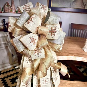 Gold and White Tree Topper Bow, Christmas Bow Topper, Christmas Tree ...