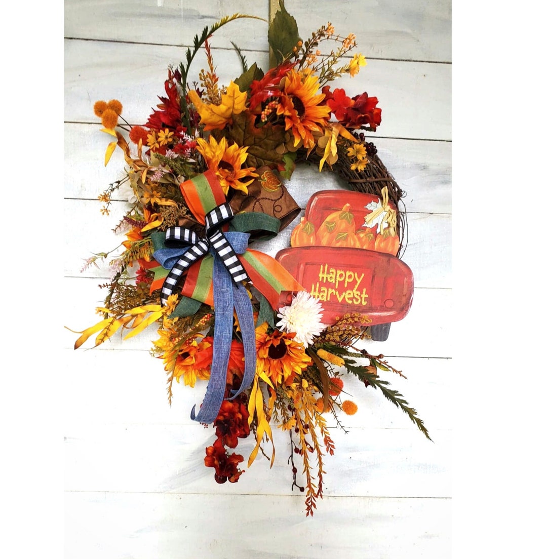 Large Fall Wreaths for Front Door, Designer Fall Wreath With Sunflowers ...