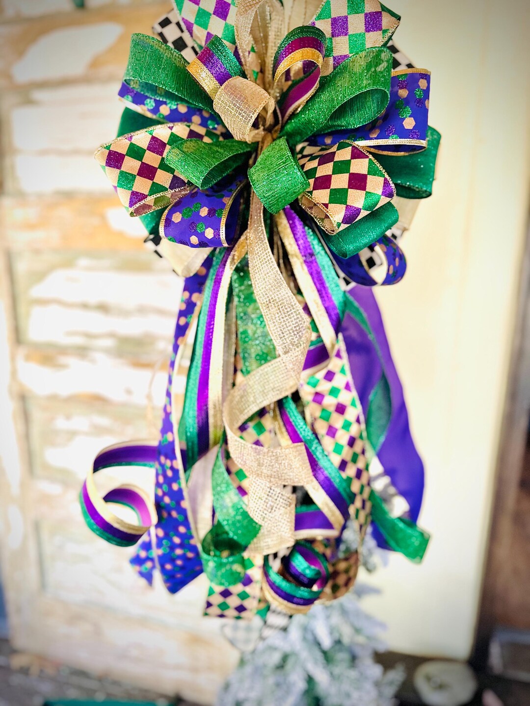 Extra Large Mardi Gras Bow: Jester Ribbon Tree Topper - Etsy
