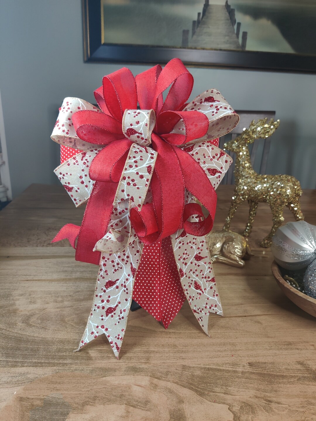 Red Cardinal Christmas Bow, Red Cardinal Wreath Bow, Christmas Door ...
