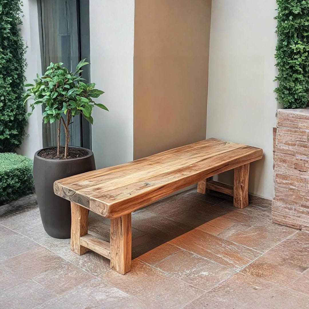 Rustic Outdoor Wooden Bench, DIY Garden Lounge Bench Plan, Farmhouse ...