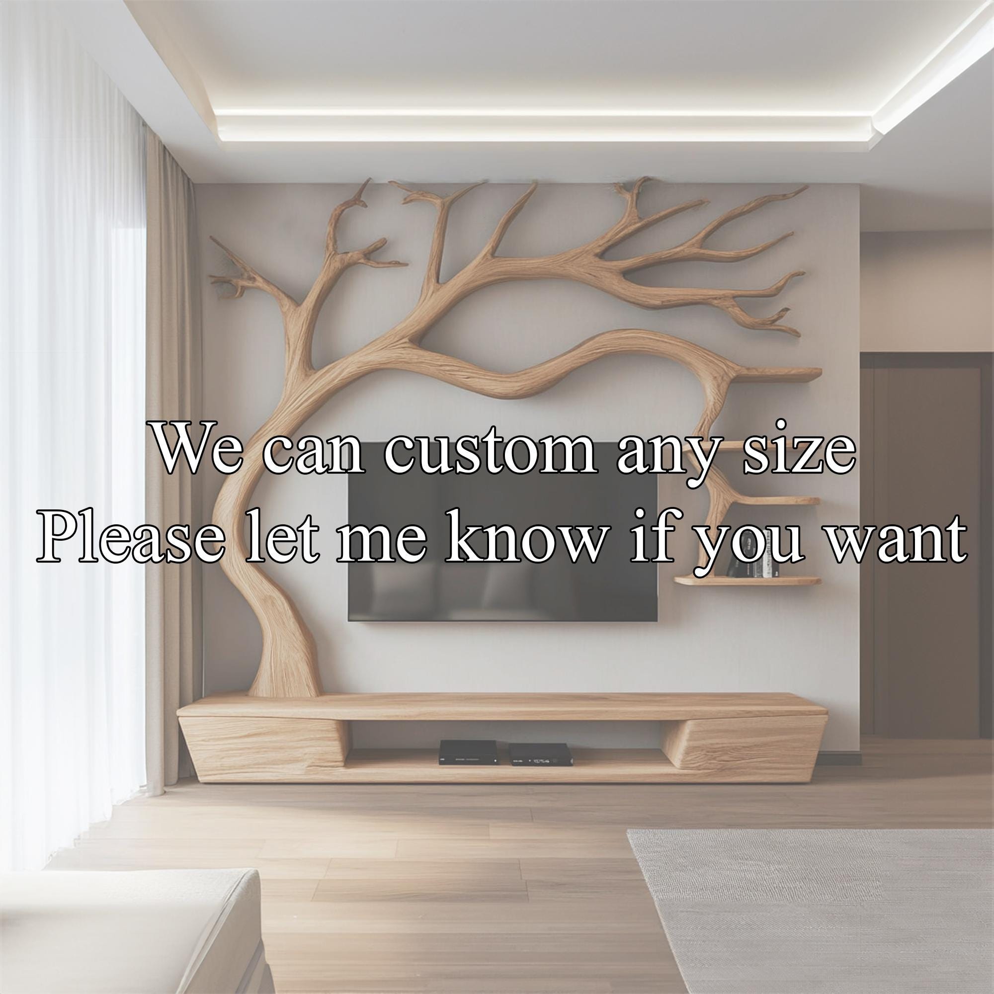 Tree Shaped Solid Wood TV Stand, Rustic Entertainment Center With ...