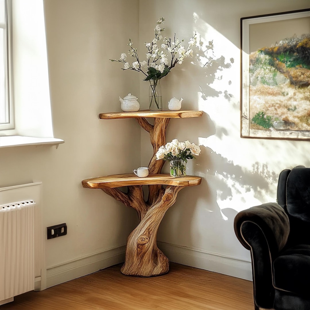 Tree Branches Corner Console Table, Custom Reclaimed Wood Modern Narrow ...