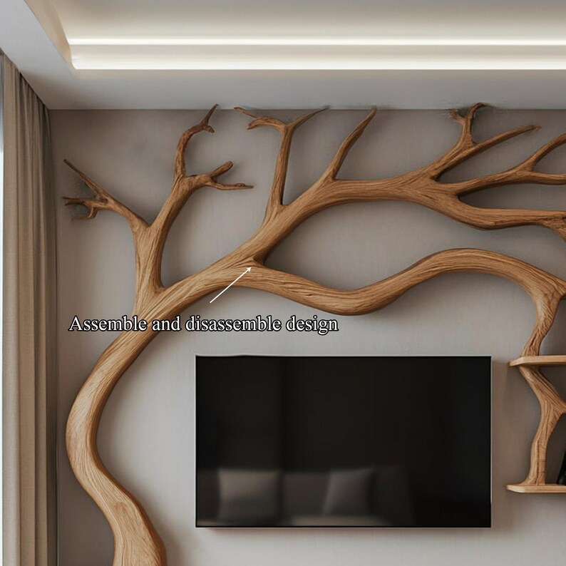 Tree Shaped Solid Wood TV Stand, Rustic Entertainment Center With ...