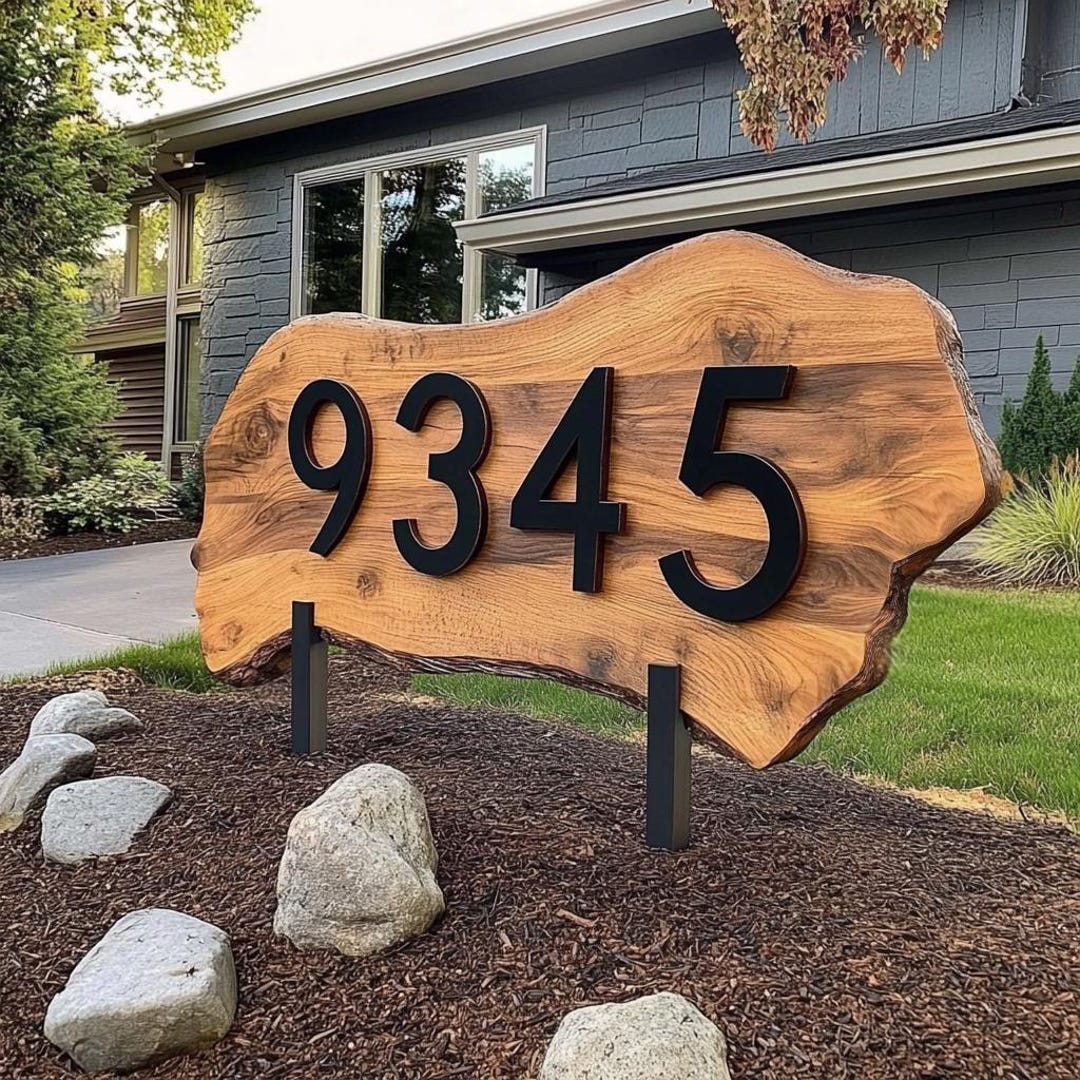 Modern Live Edge Wood House Number Sign Custom Address Plaque Large ...