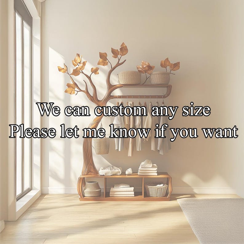 Handmade Wooden Tree Wardrobe Stand, Rustic Clothes Organizer With ...