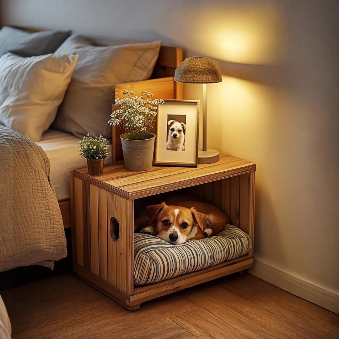 Night Stand Dog House, Wooden Dog Bed Furniture, Pet Bed Side Table ...