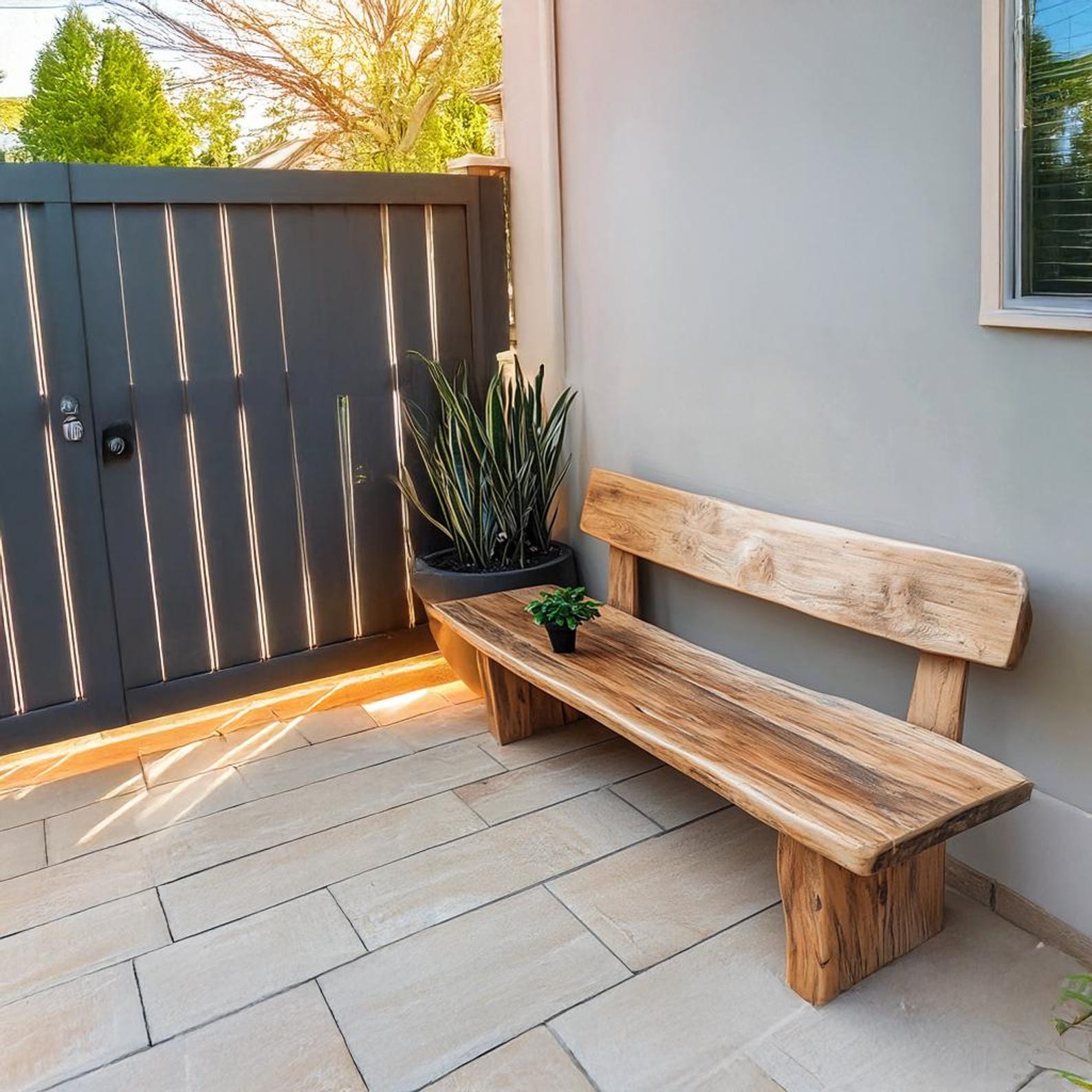 Rustic Outdoor Wooden Bench With Backrest, Handmade Garden Lounge Bench ...