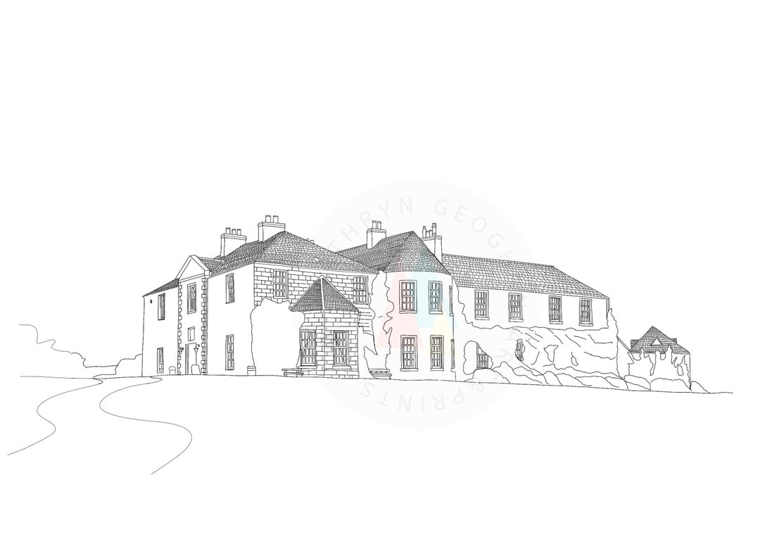 Logie Country House Line Drawing Print Scottish Architecture - Etsy